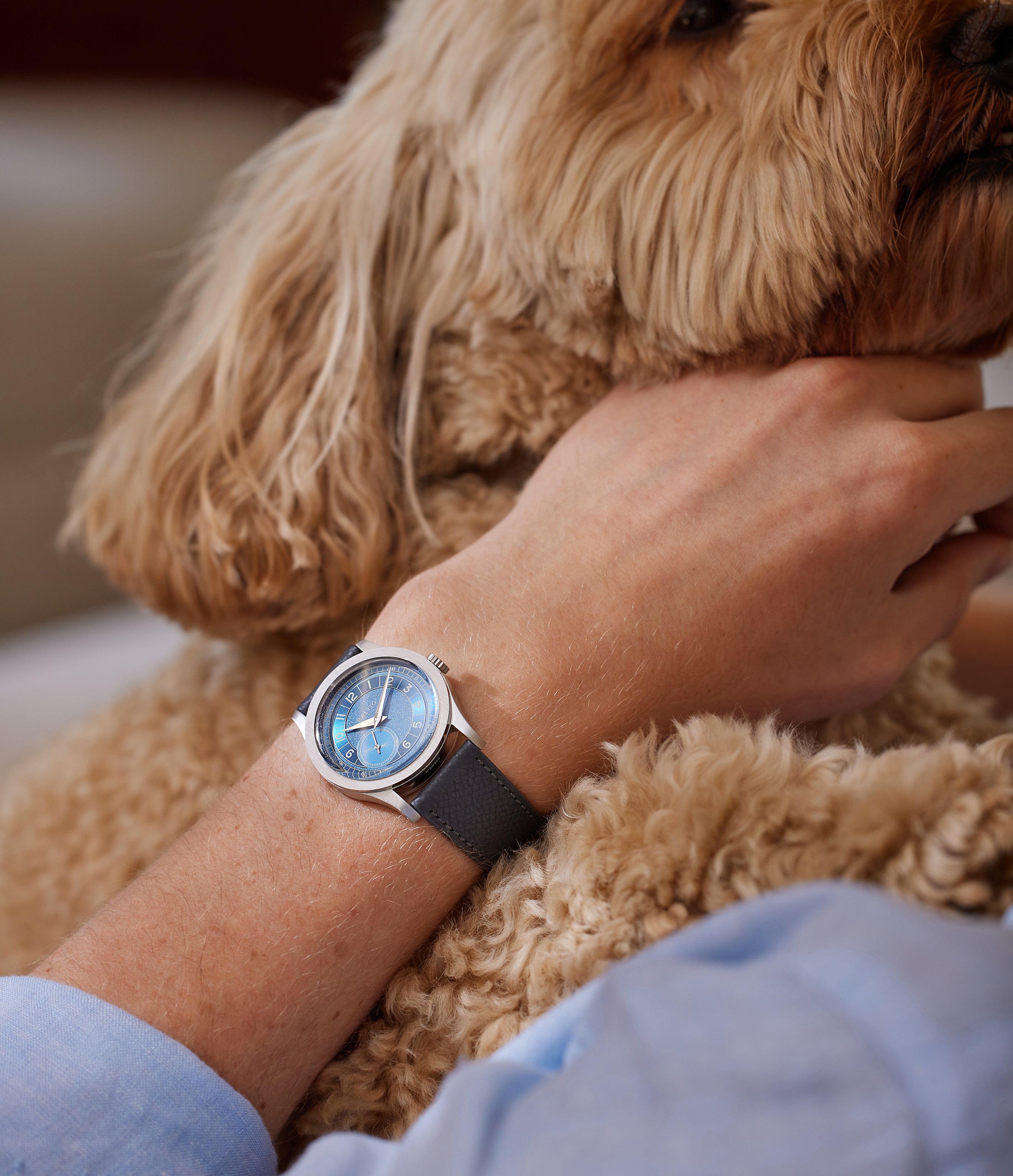 grained leather watch strap in misty slate | Buy luxury watch strap – A COLLECTED MAN