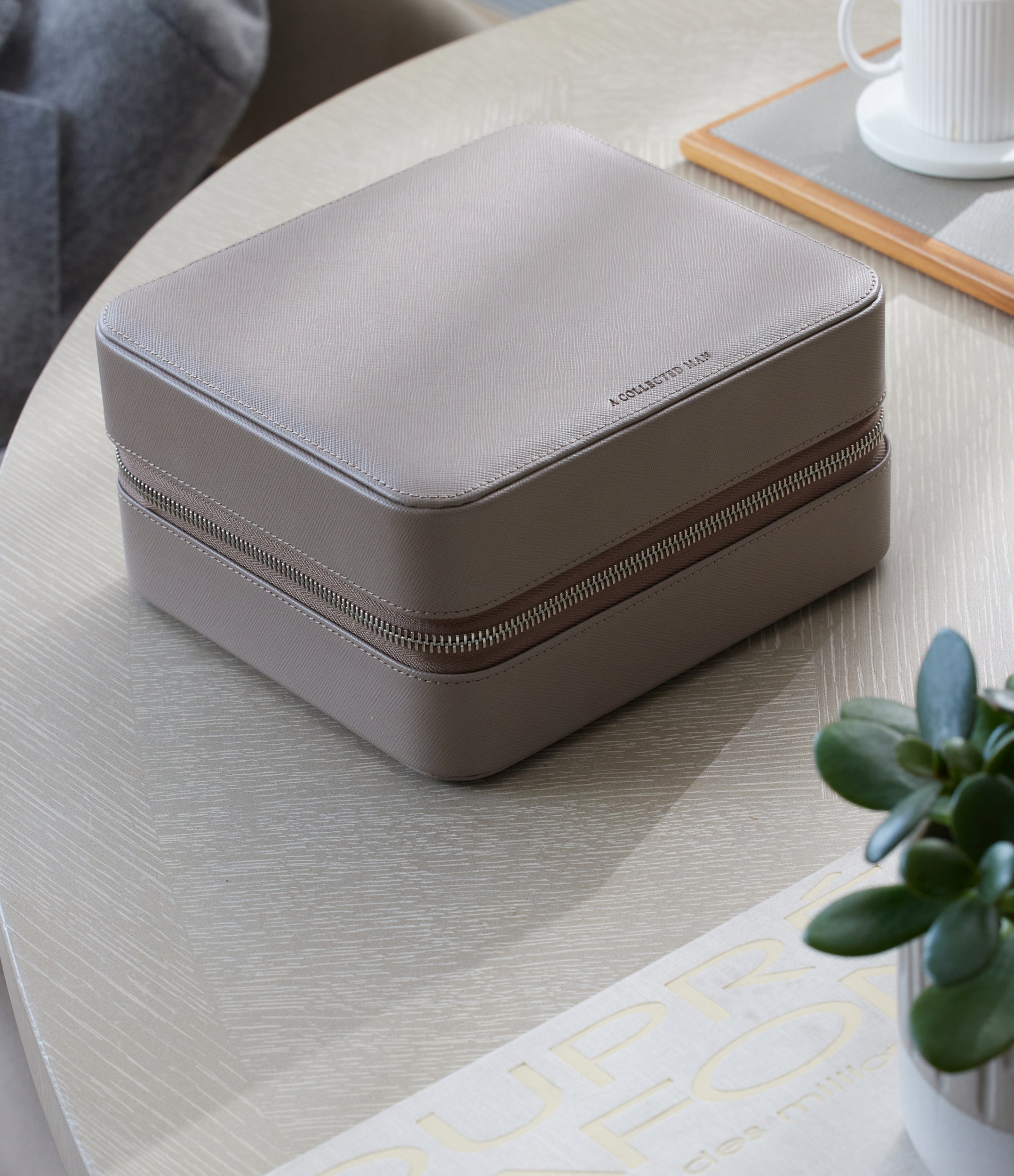 Six-watch box with compartment, fossil grey, saffiano leather | Buy at ...