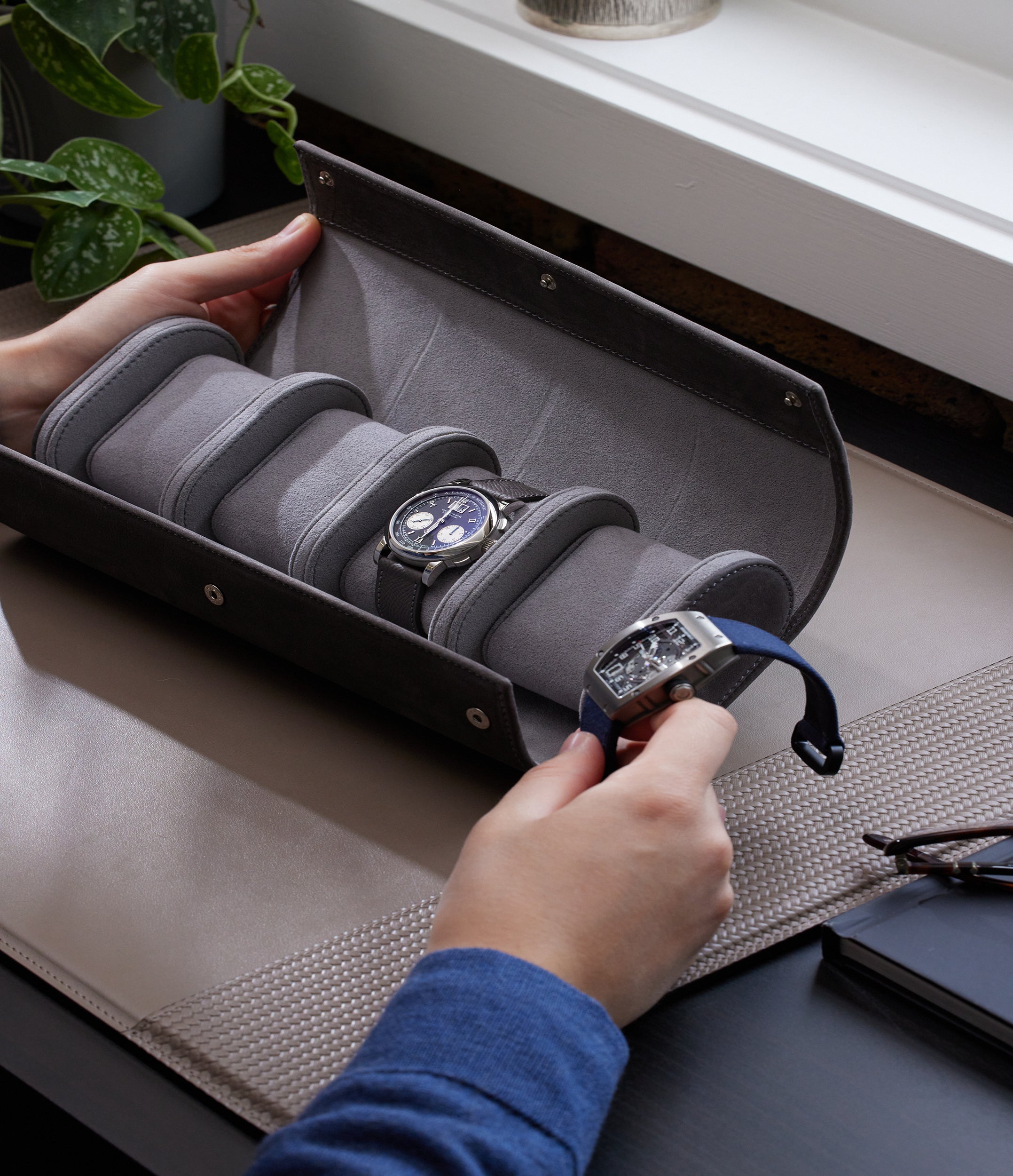 Four-watch roll, charcoal grey, nubuck | Buy at ACM London – A ...