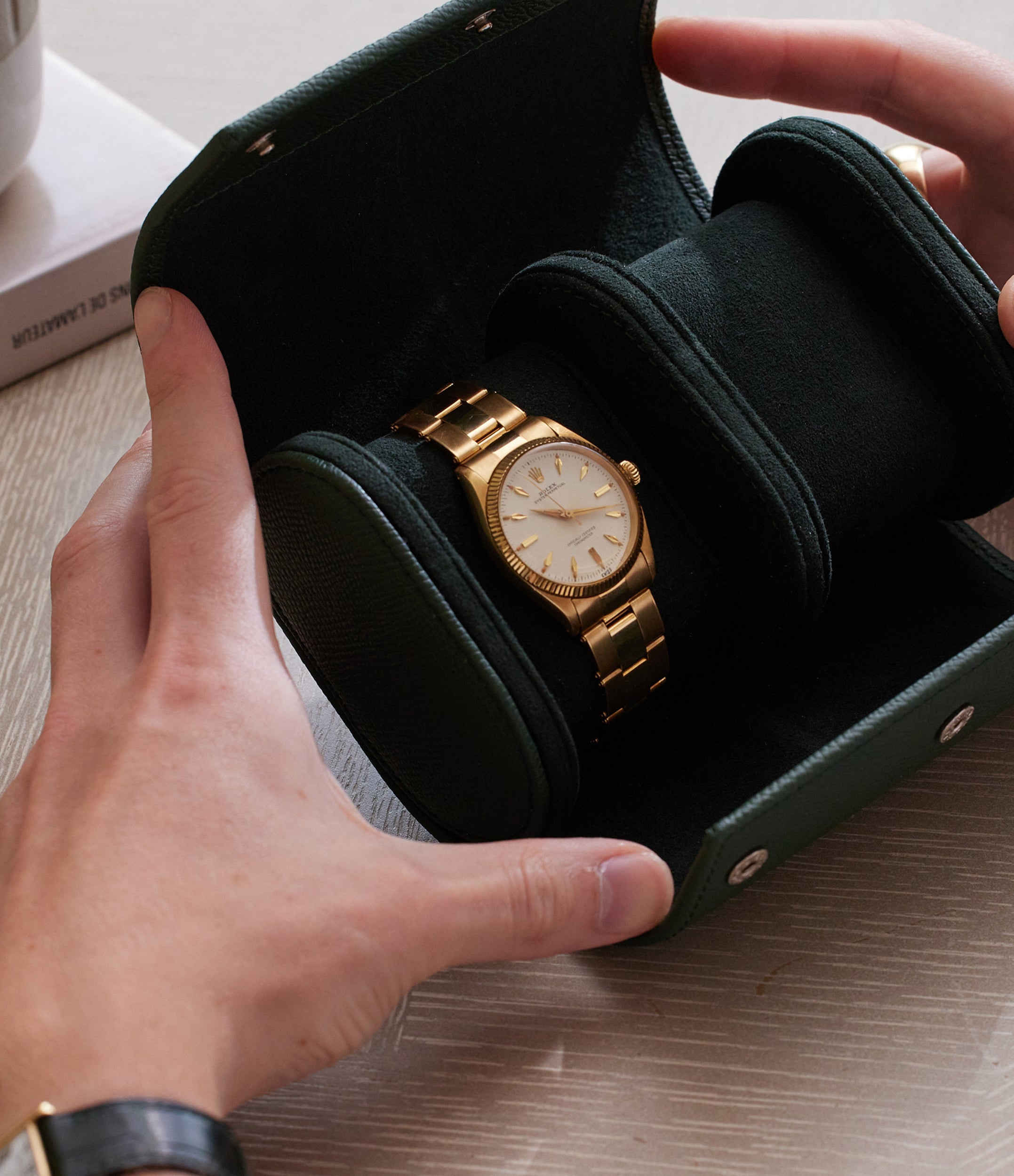 Two-watch roll, emerald, grained leather | Buy at ACM London – A ...