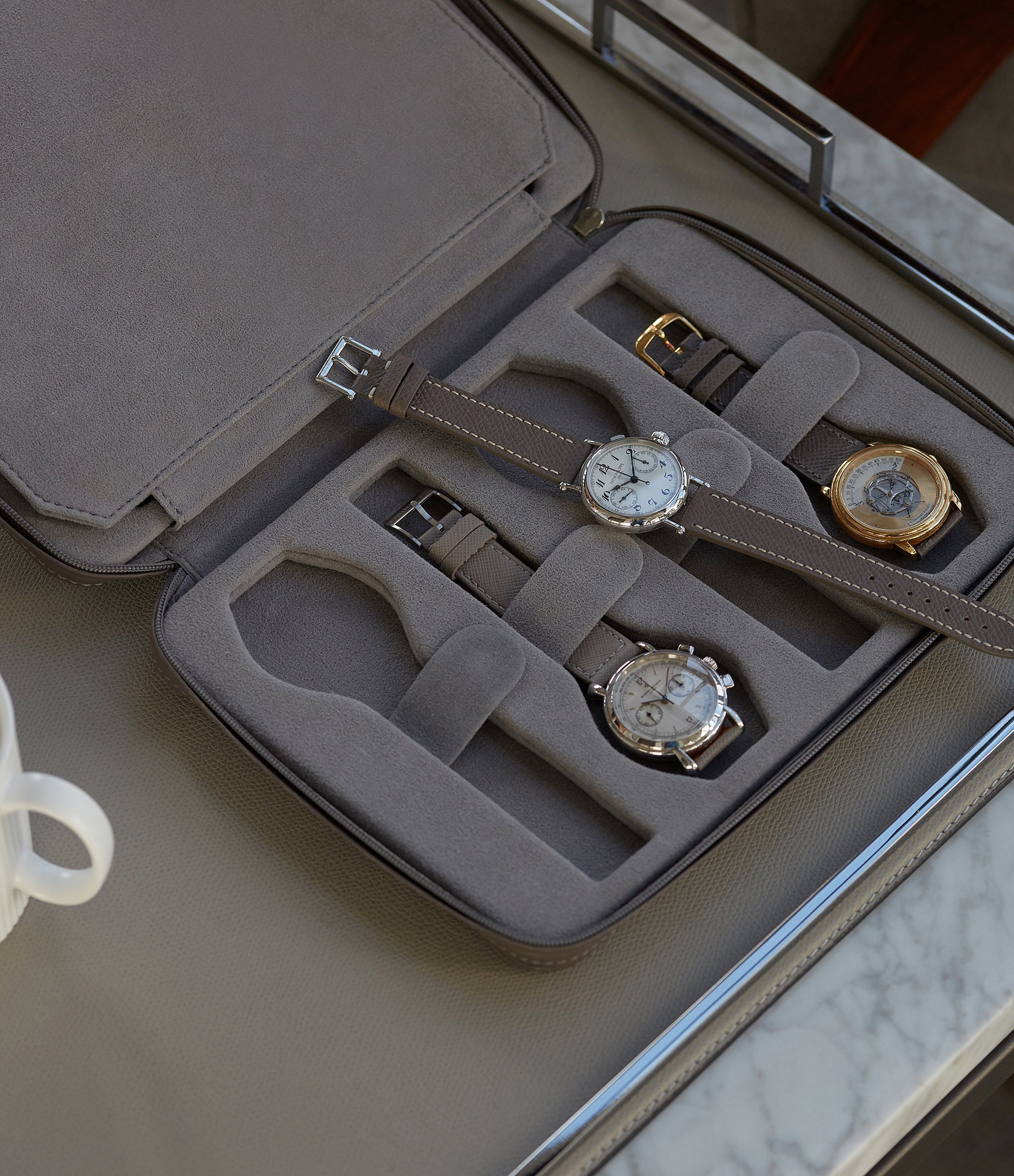 Eight-watch folio, stone grey, grained leather | Buy At Collected Man ...