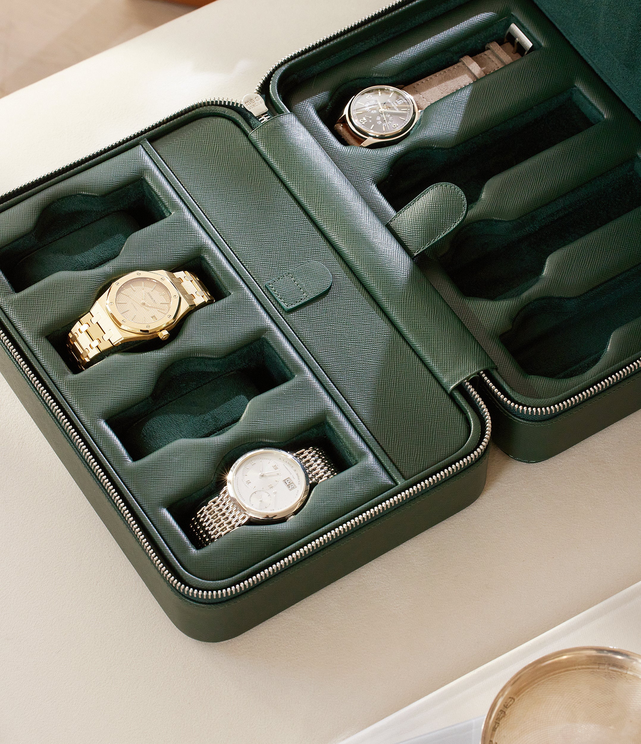 Eight-watch box with compartment, emerald, saffiano | Buy at ACM London ...