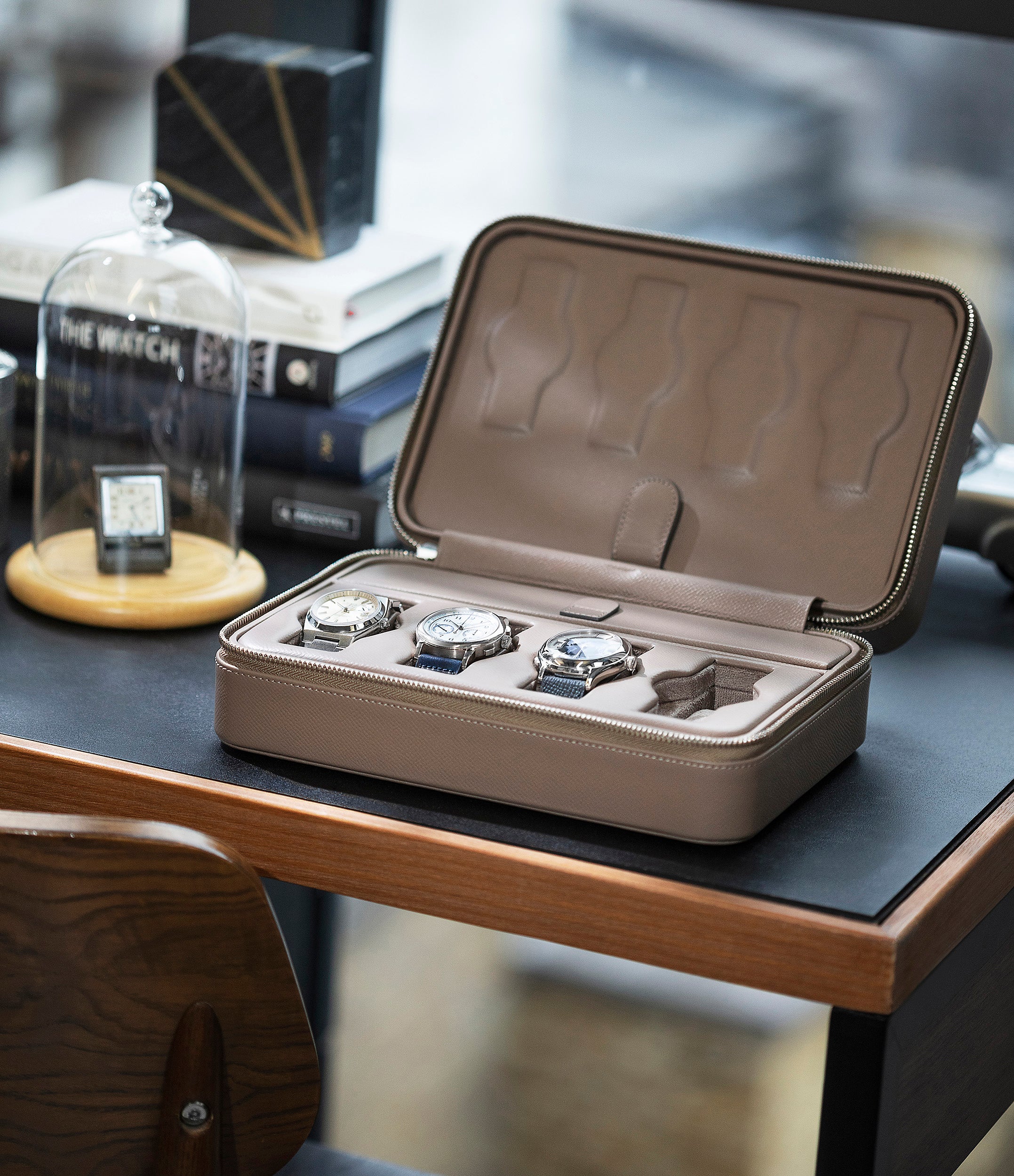 Eight-watch box with compartment, truffle, grained leather | Buy A ...