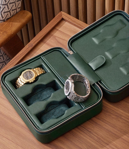 Six-watch box with compartment, emerald, saffiano | Buy at ACM London ...