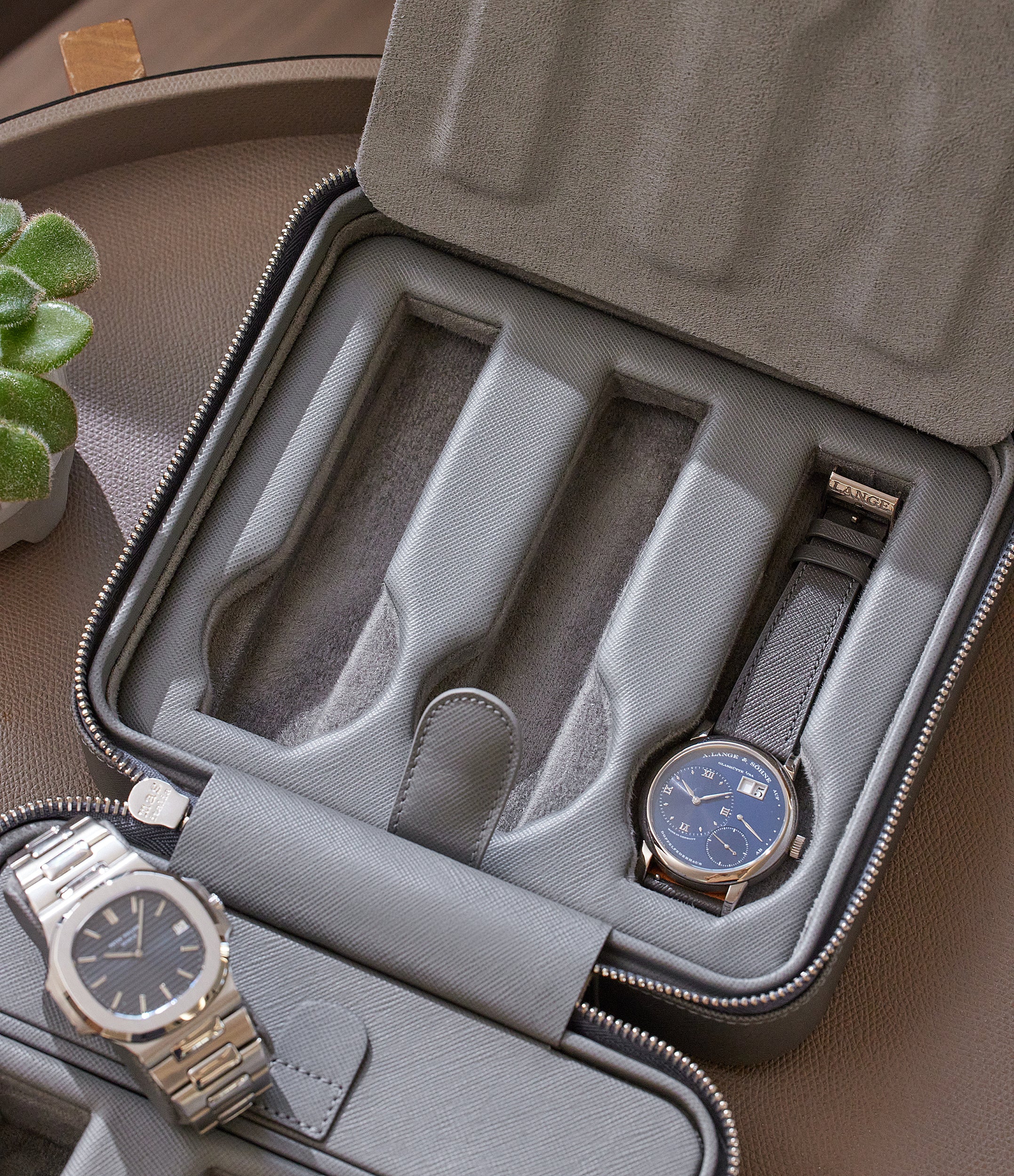 Six-watch box with compartment lava grey saffiano | Buy at ACM London ...