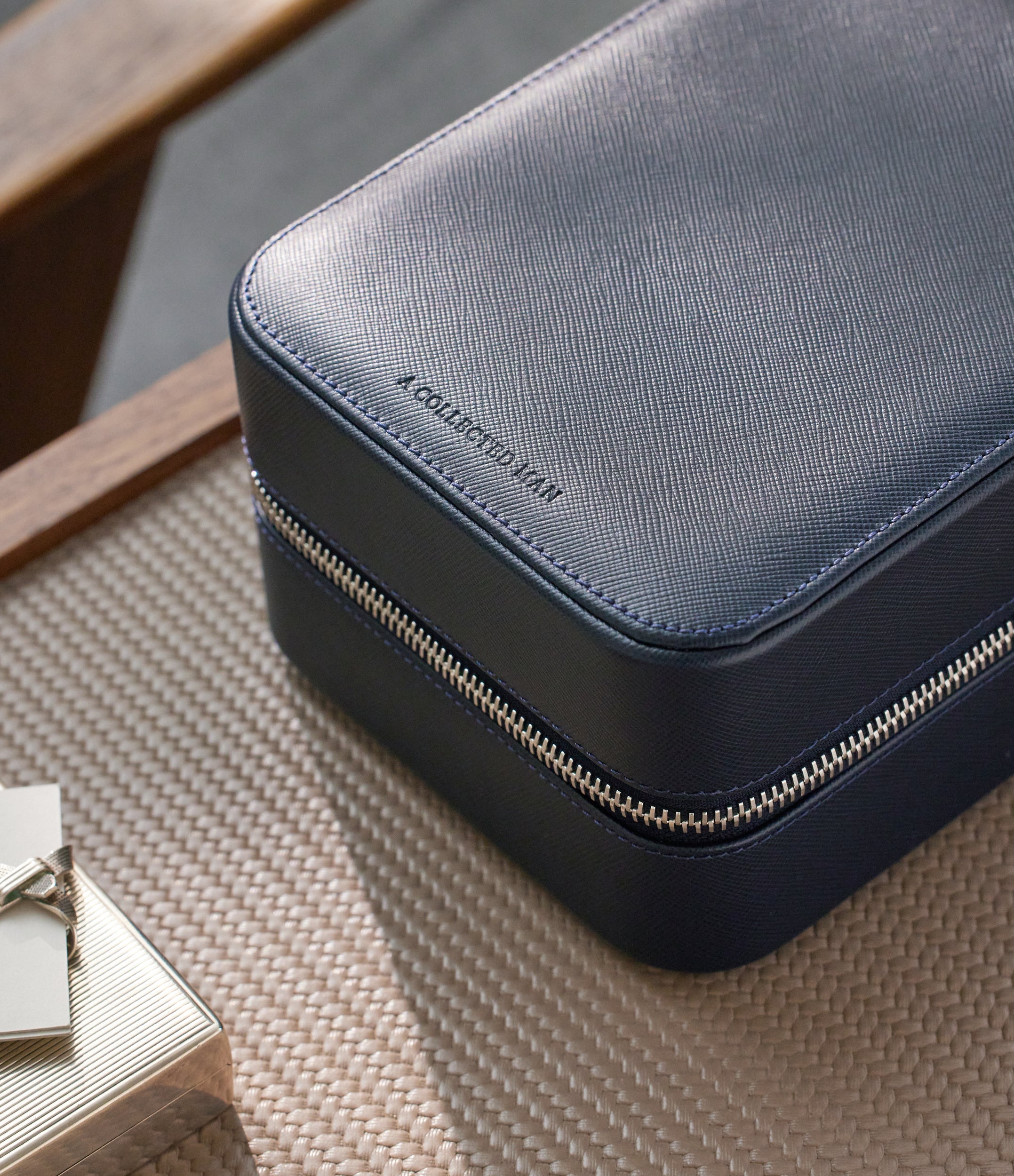 Four-watch box with compartment, midnight blue, saffiano | Buy at ACM ...