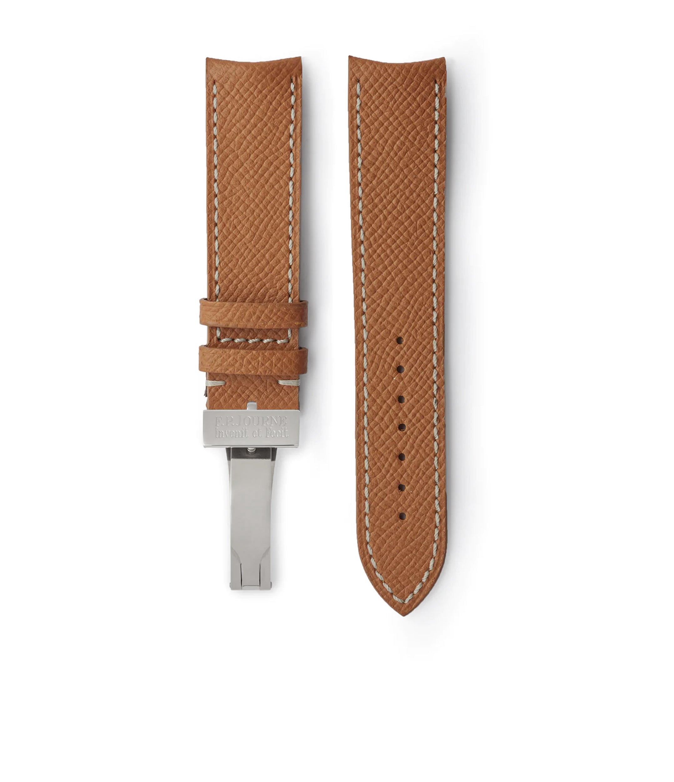 grained leather curved watch strap in gold chestnut | Buy watch strap ...