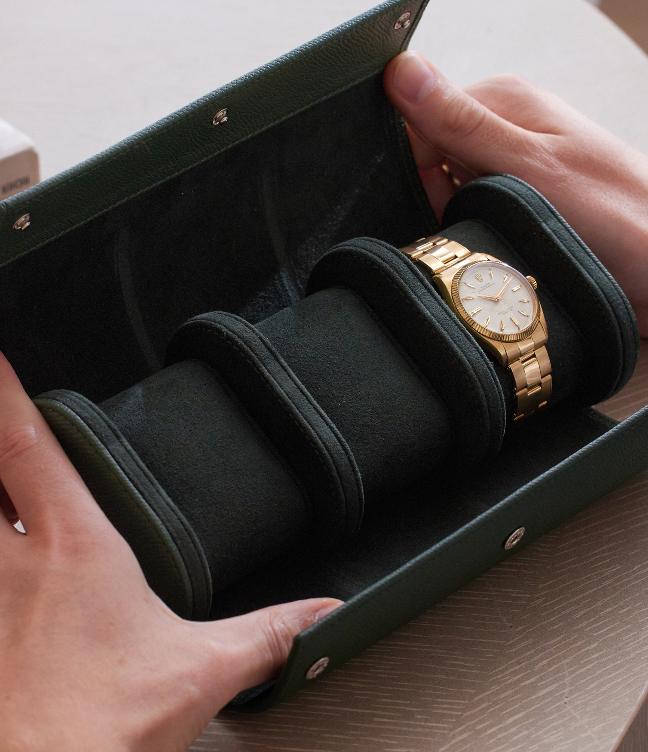 Three-watch roll, emerald, grained leather | Buy at ACM London – A ...