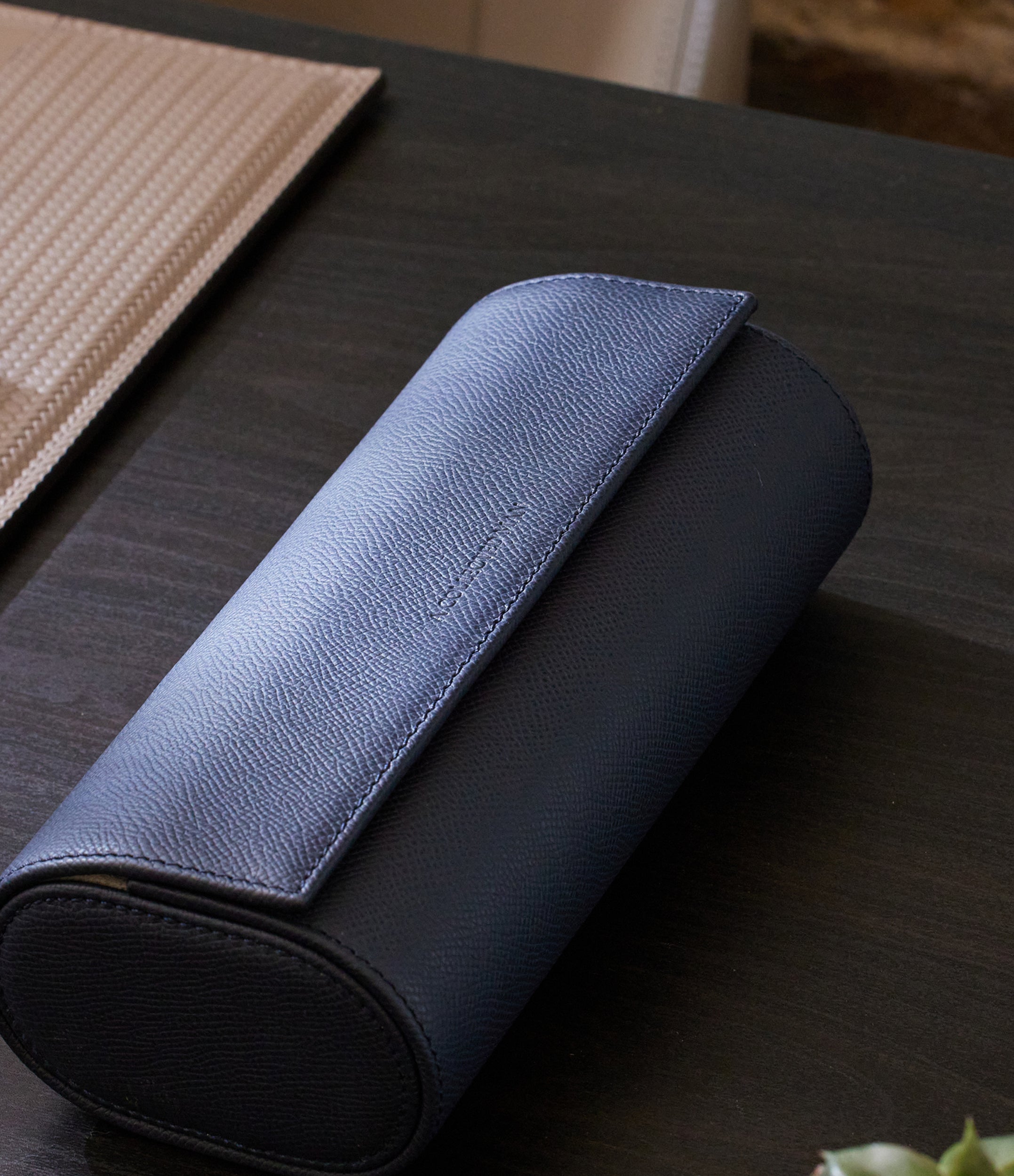 Three-watch roll, midnight blue, grained leather | Buy at ACM London ...