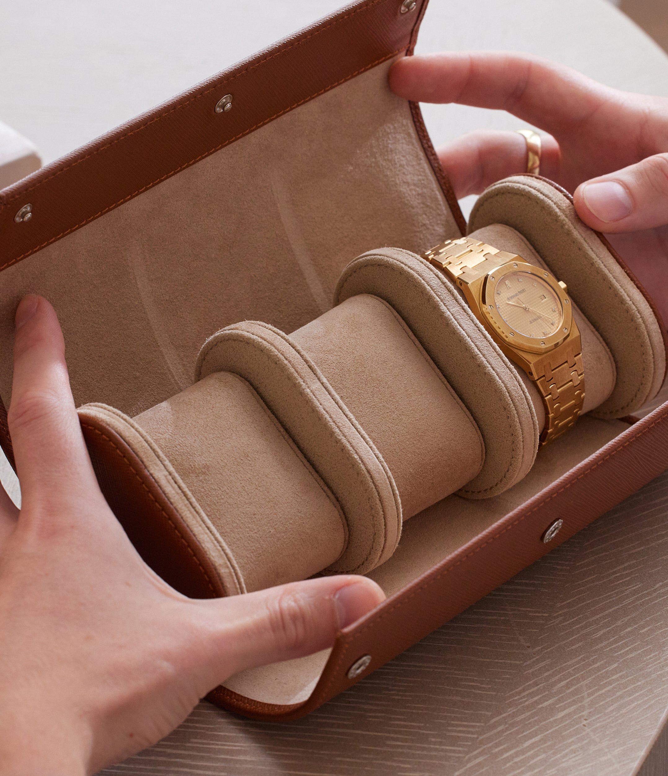 Three-watch roll, whisky tan, saffiano leather | Buy at ACM London – A ...