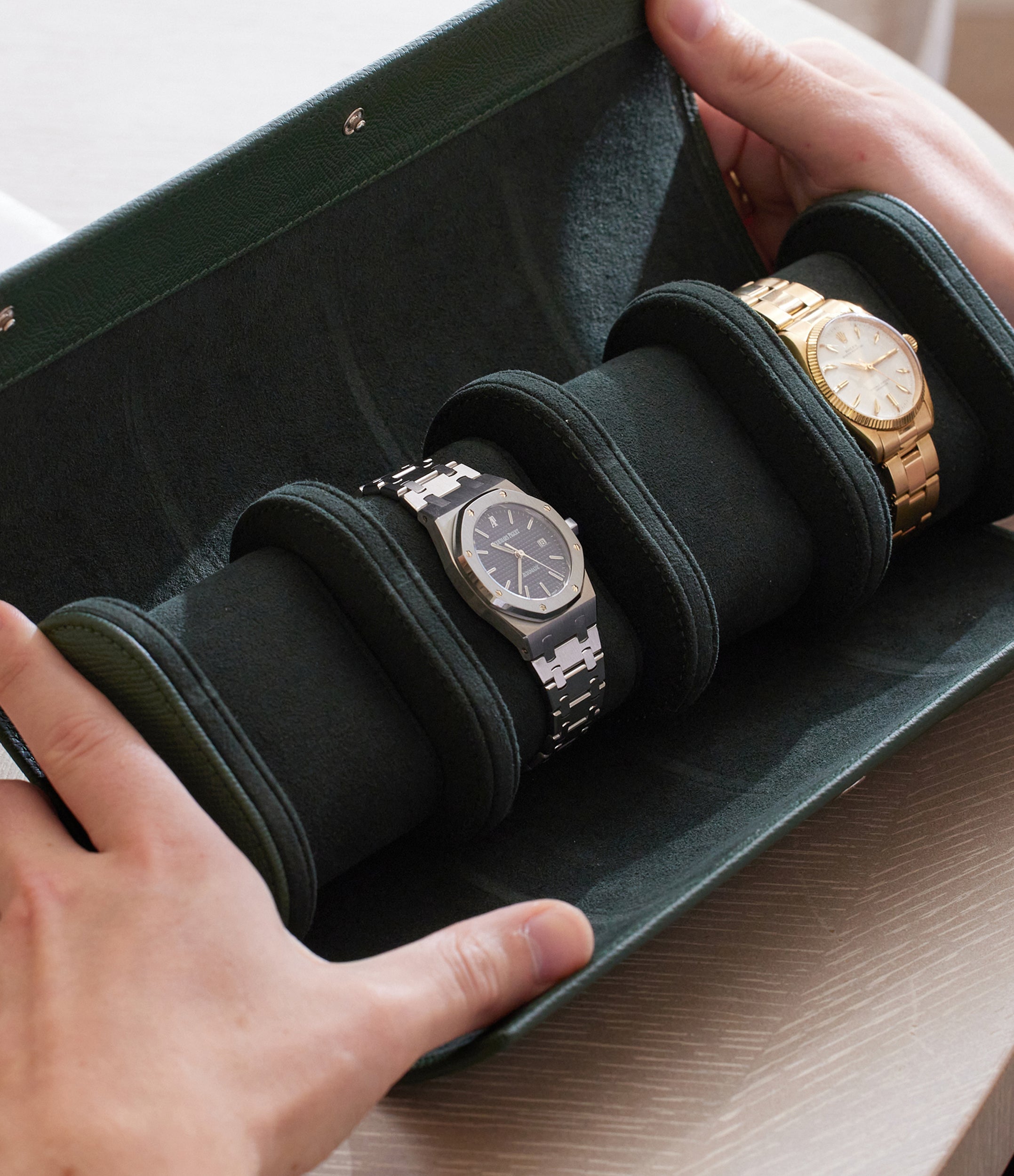 Four-watch roll, emerald, grained leather | Buy at ACM London – A ...