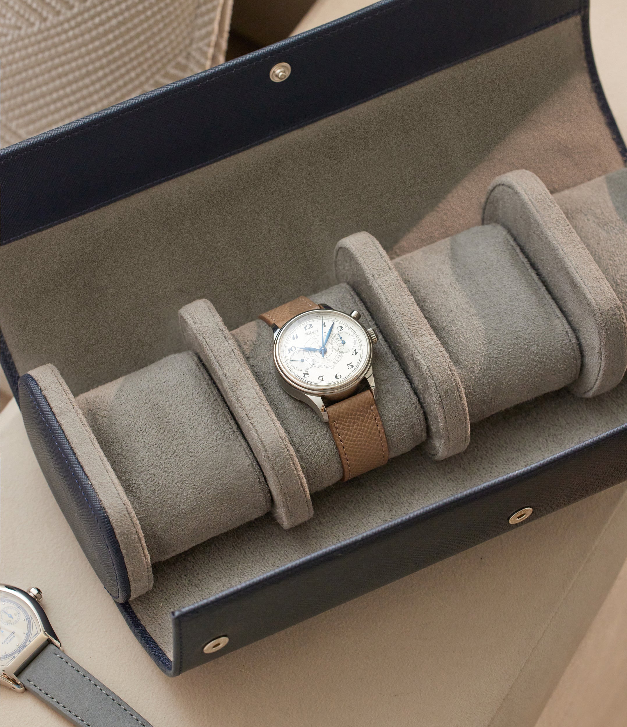 Four-watch roll, midnight blue, saffiano | Buy A Collected Man ...