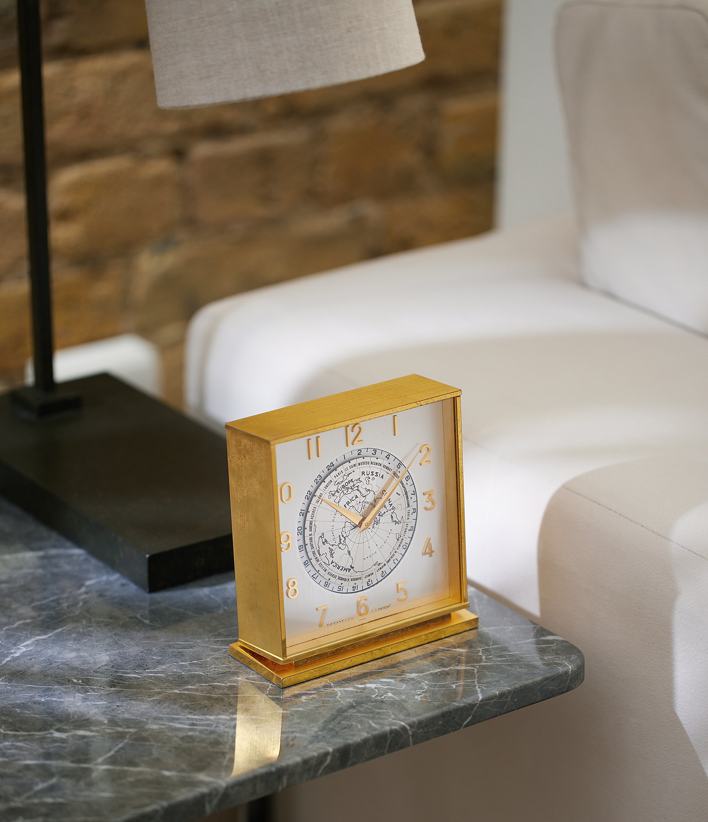 World Time Desk Clock Gilt Brass | Buy Rare Tiffany Clocks & Objects ...