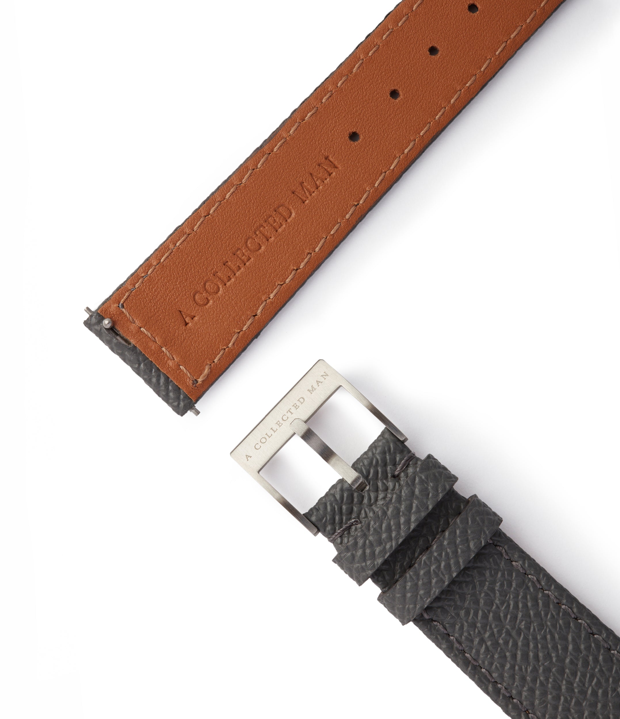 grained leather boxed stitch watch strap in concrete grey watch strap ...
